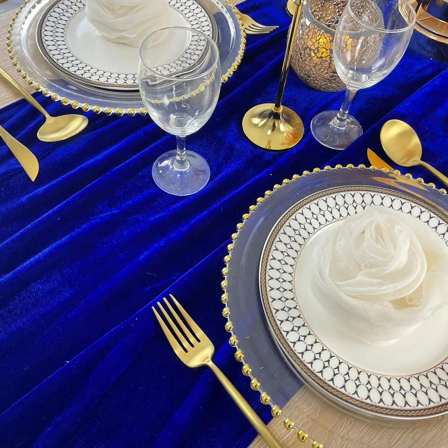 Бархатная дорожка на стол Royal blue 77x400 см