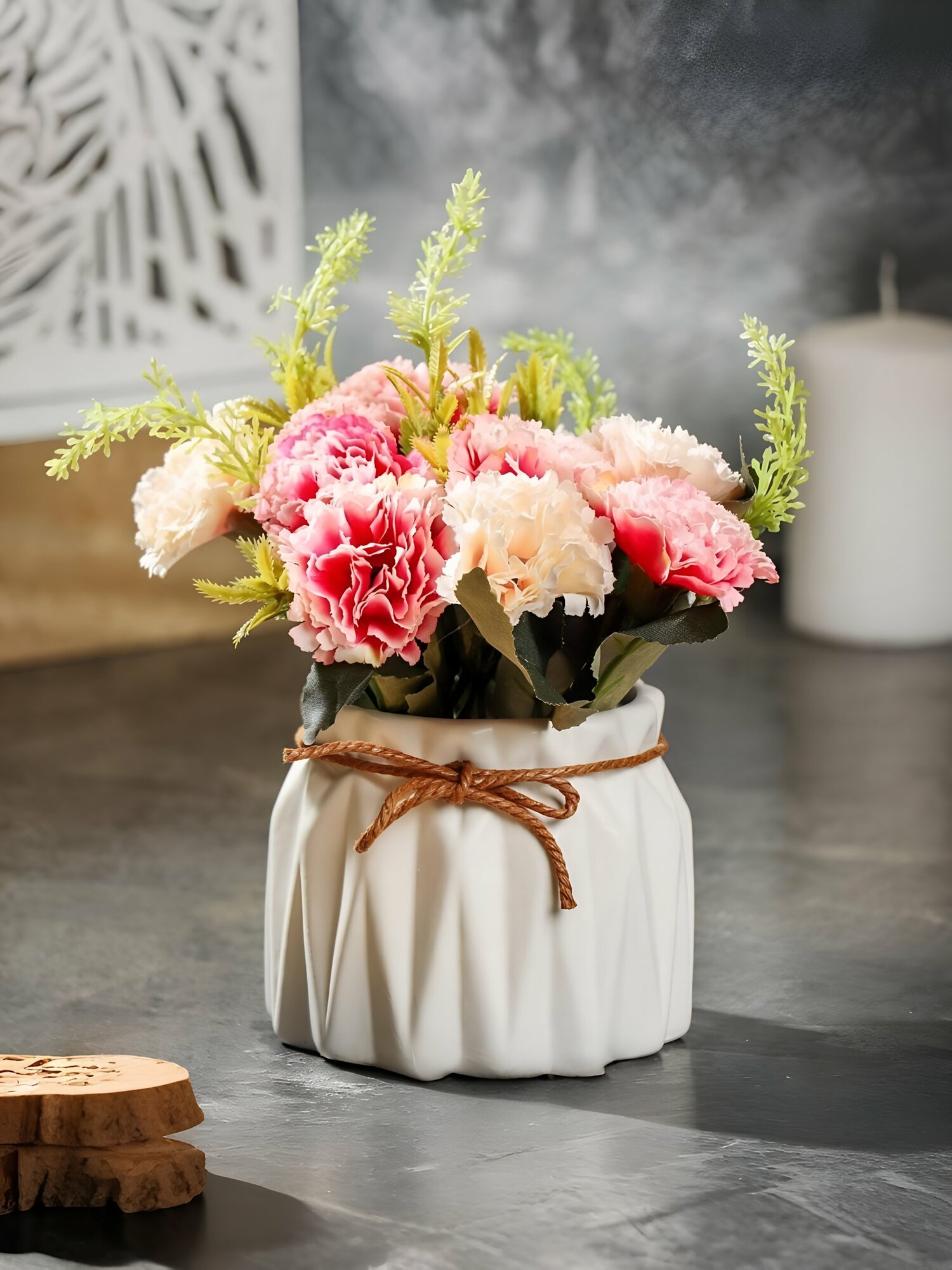 Цветок искусственный декоративный Композиция розовых цветов, в кашпо, 18 см, Y6-2060