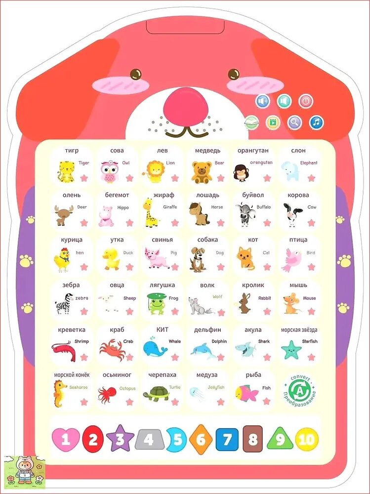 Обучающий интерактивный плакат "Зоолэнд" для детей / Детская развивающая игра для изучения Видов транспорта и ПДД / Музыкальный говорящий планшет на стену для малышей