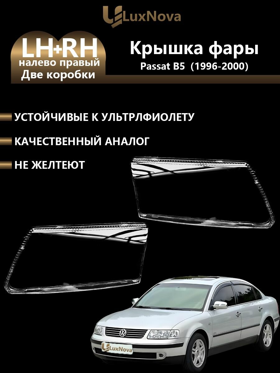 Комплект стекол фар Passat B5 1996-2000 — левое и правое, поликарбонат, без отражателей, для ксенона, галогена, LED
