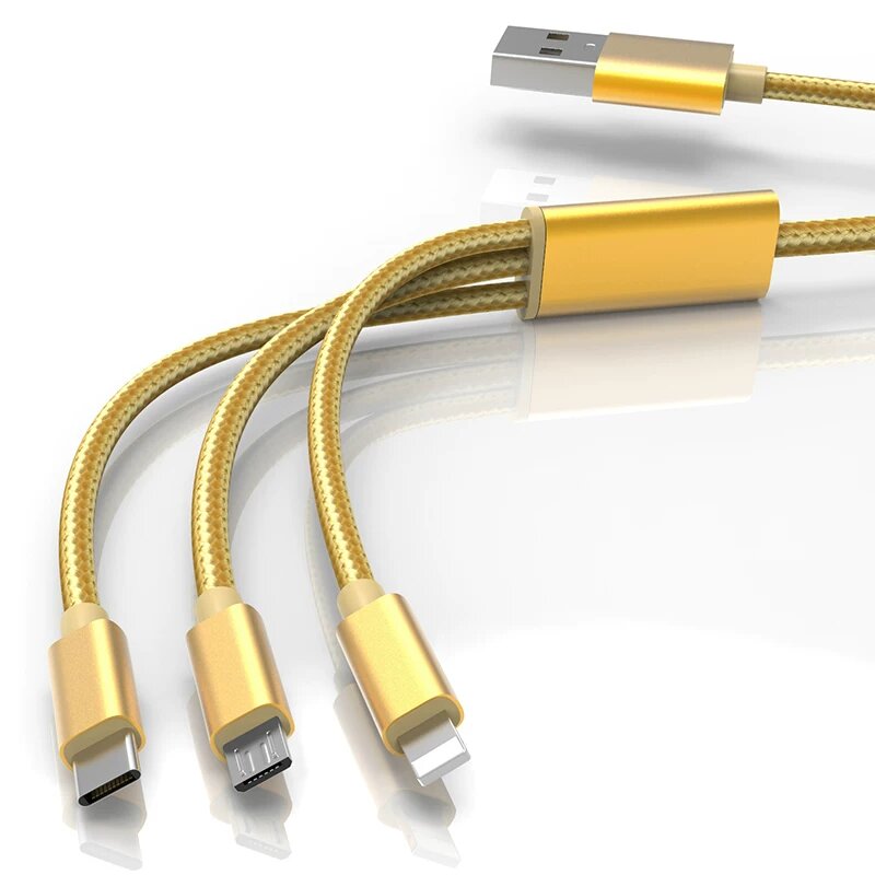 Набор из 3 USB-кабелей 1,2 м с двойным портом 2А и адаптером для iPhone, Android, Samsung, Xiaomi, Huawei в