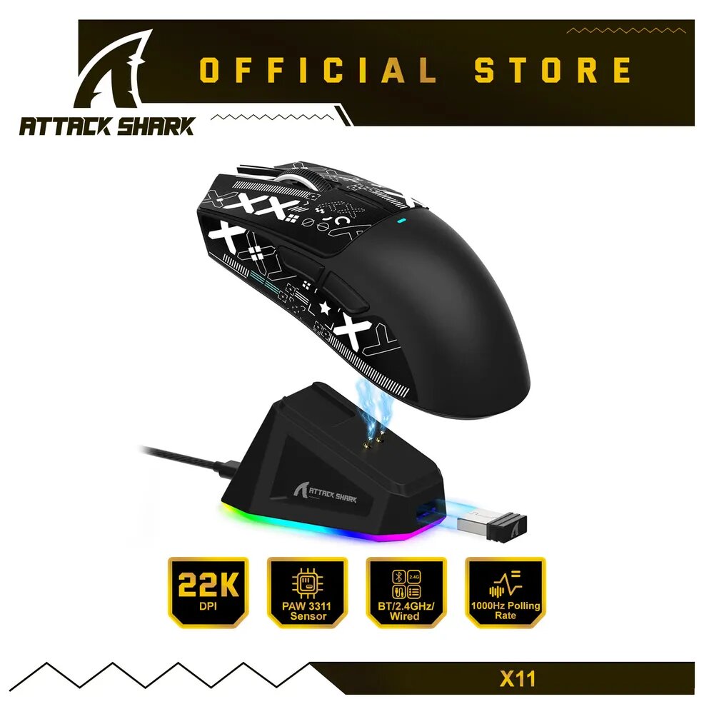 ATTACK SHARK Игровая мышь беспроводная X11, черный