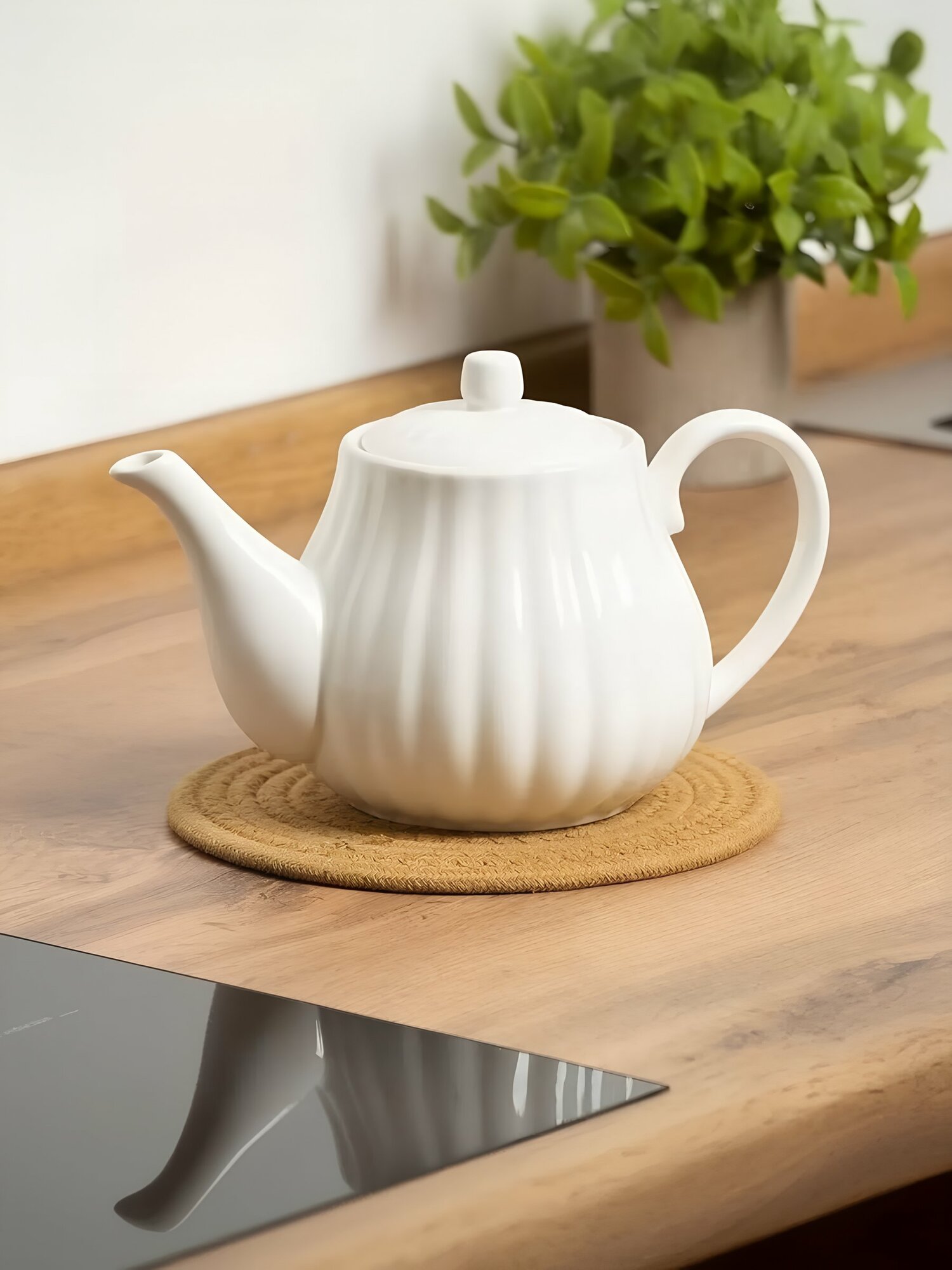 Чайник заварочный керамический Облако 0.9 л белый, стильный круглый заварник для чая с крышкой, модель Y4-9049