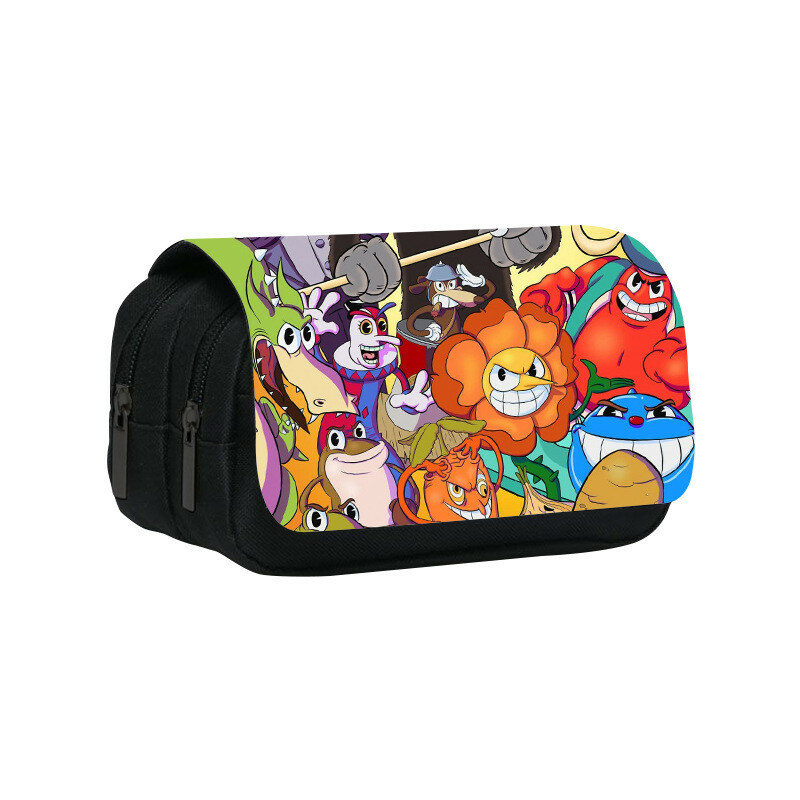 Cuphead пенал большой объем с двойной молнией для студентов и офиса, серый