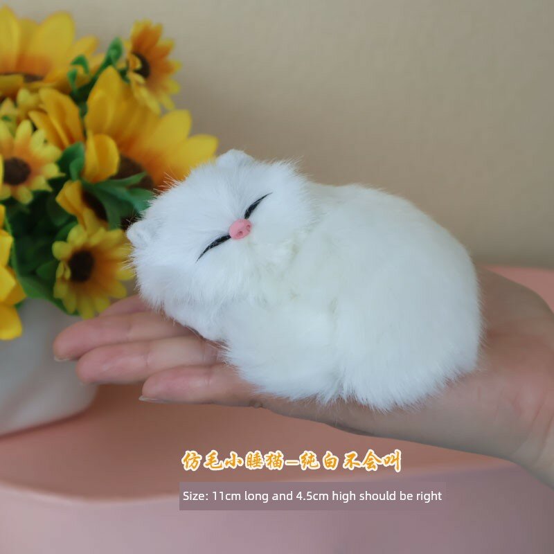 Мини-статуэтка спящей кошки из искусственного меха в белом цвете, тихая фигурка для письменного стола