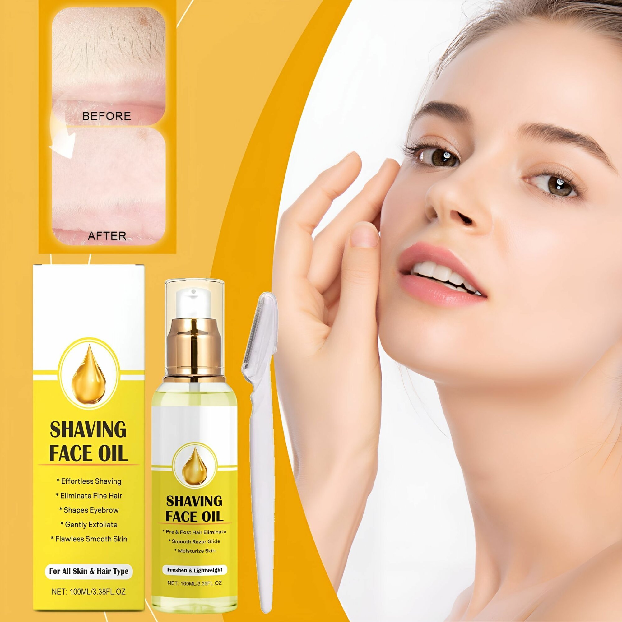 RAGUPEL Набор для дермапланирования с маслом для бритья, смягчает кожу перед и после, для женщин, используется с бритвой и эпилятором для лица и бровей.
