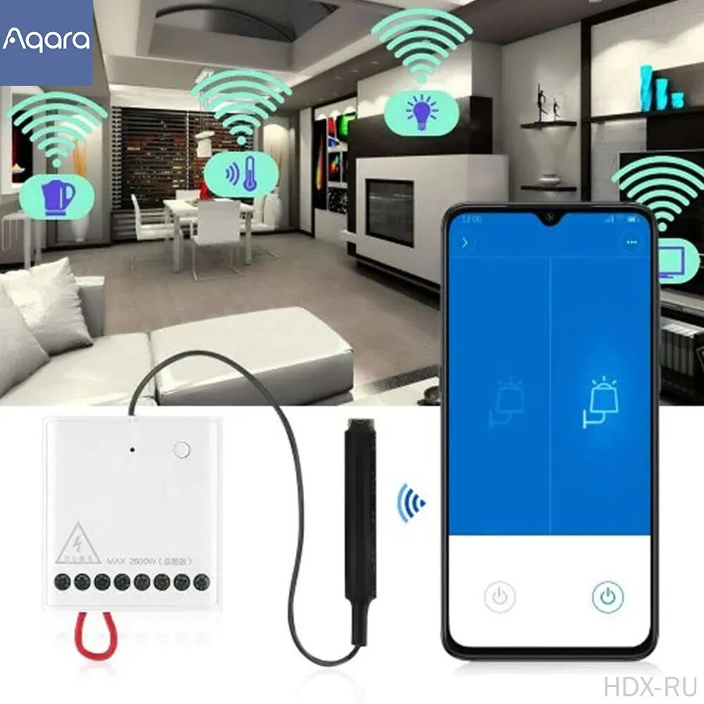 Модуль двухстороннего управления Aqara LLKZMK11LM беспроводной релевой контроллер 2 канала для приложения и Aqara Home Kit, белый переключатель, вес