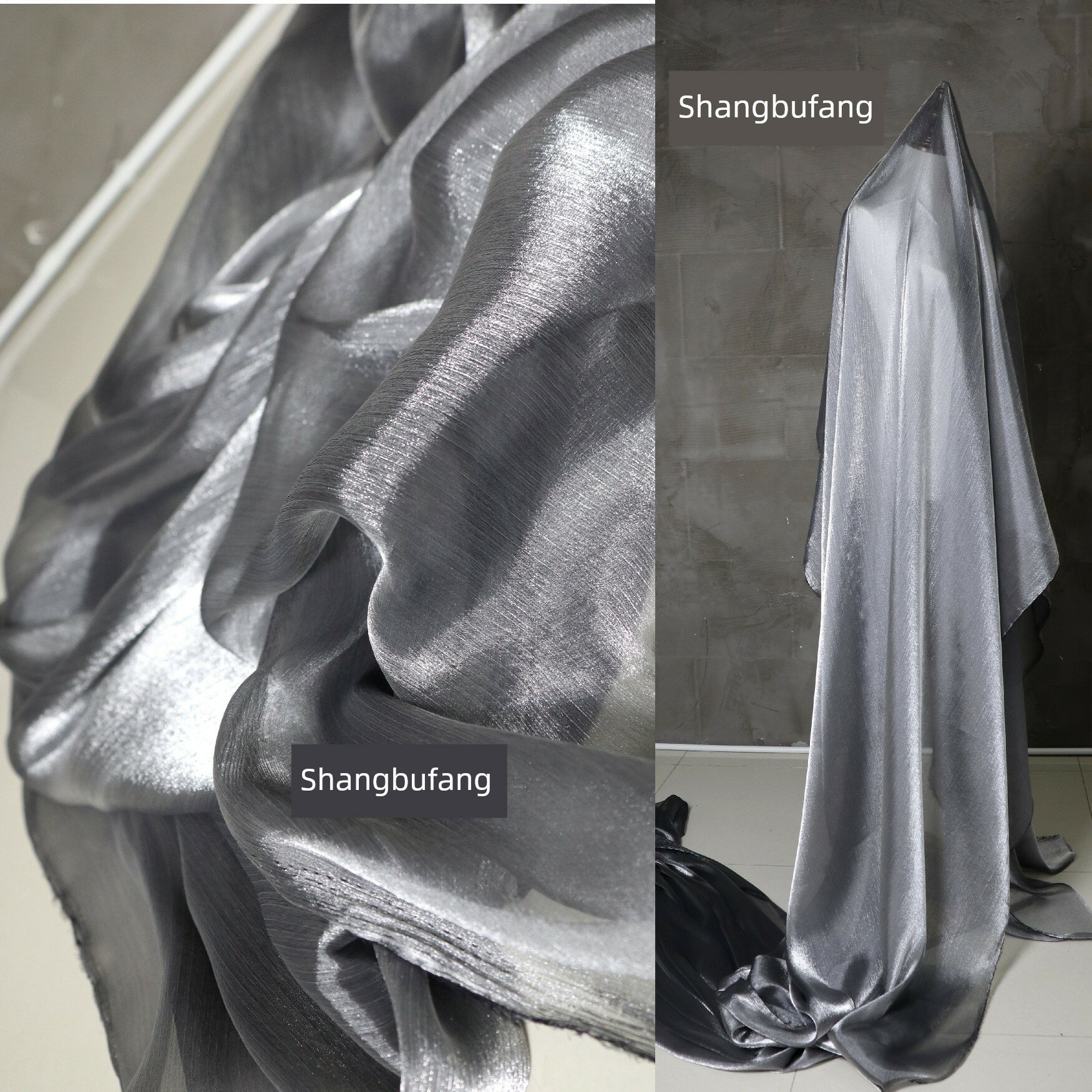Дизайнерская ткань Ice Flower Ion Shiny Crepe серый цвет для современных модных приложений