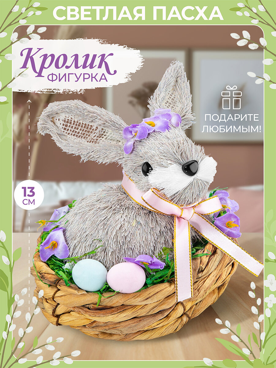 Пасхальное украшение Elan Gallery "Кролик в гнезде" 13х13х13 см , полирезин