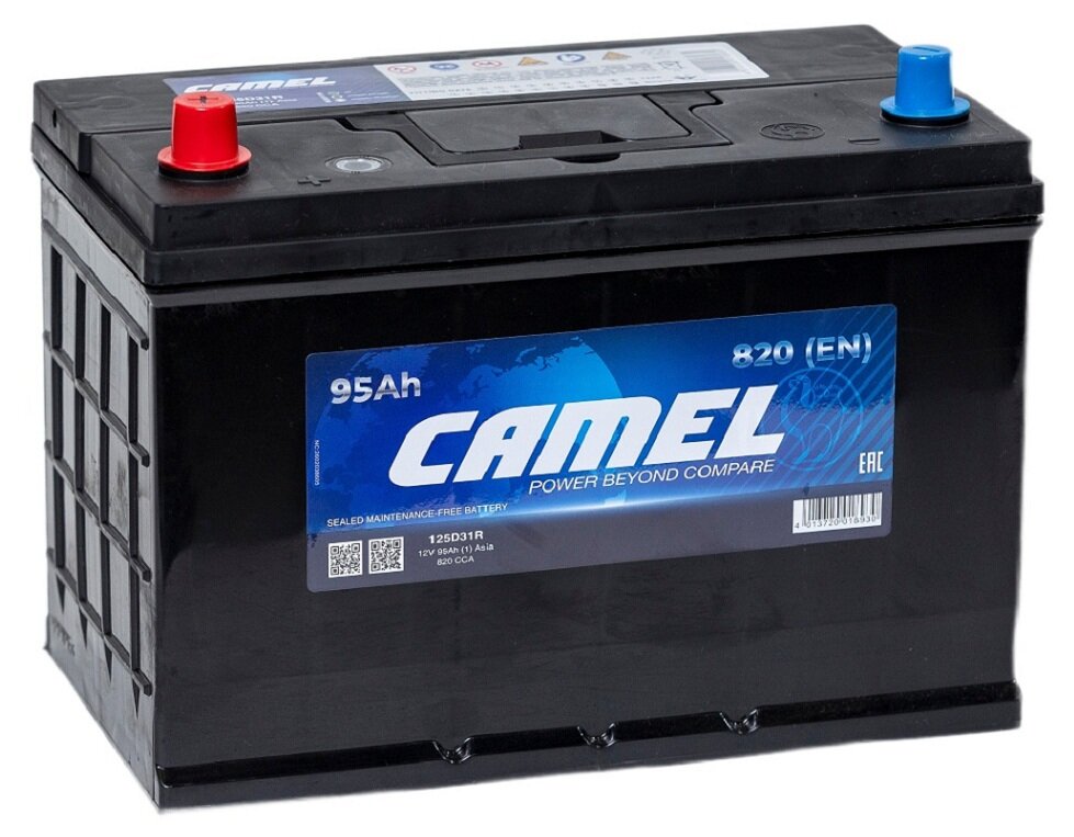 Аккумулятор автомобильный Camel Asia 125D31R 95 А/ч 820 А прям. пол. Азия авто (306x173x225) с бортиком