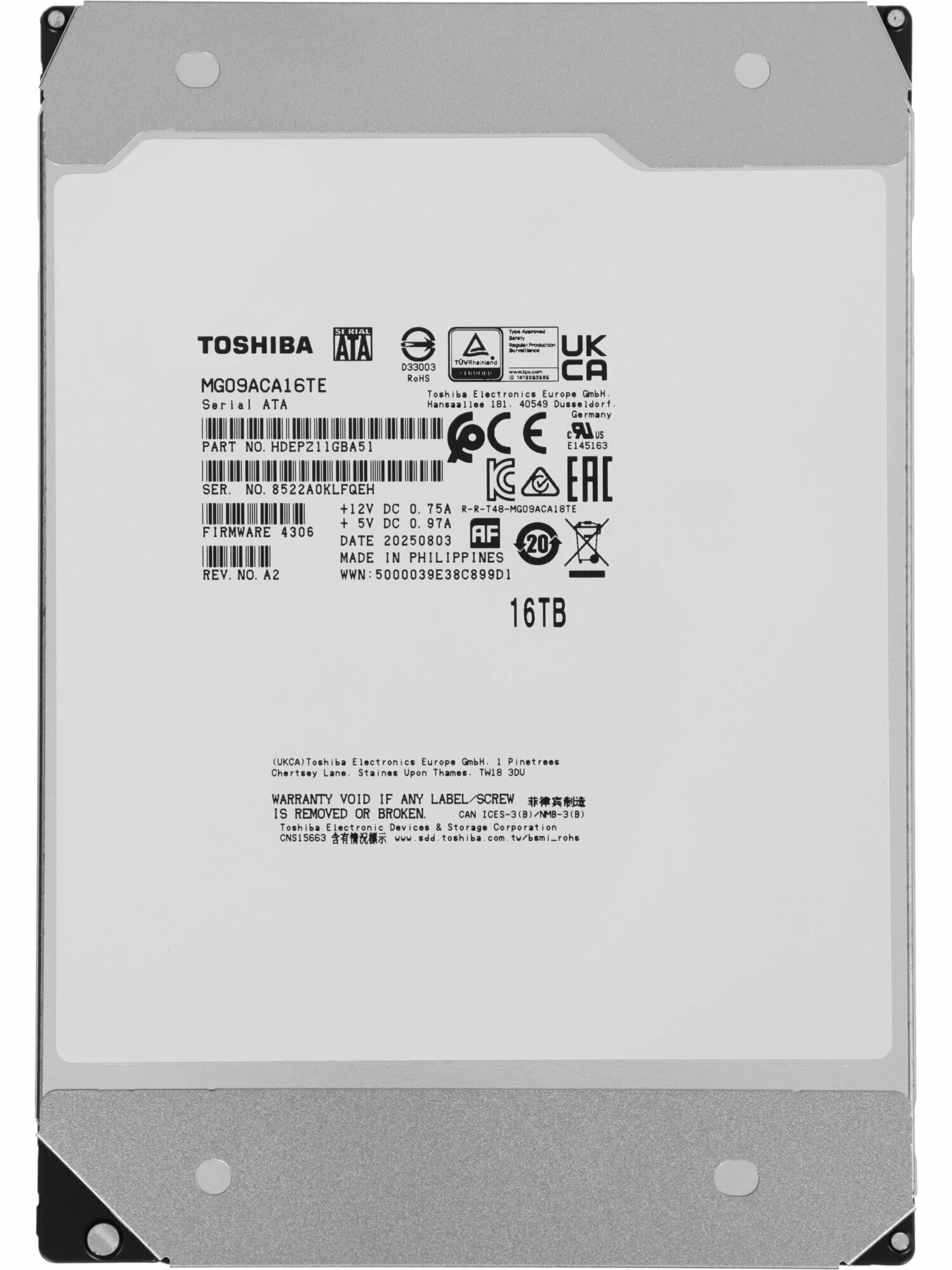 Жесткий диск 16TB Toshiba SATA-III MG09ACA16TE Enterprise Capacity 7200rpm 3.5"