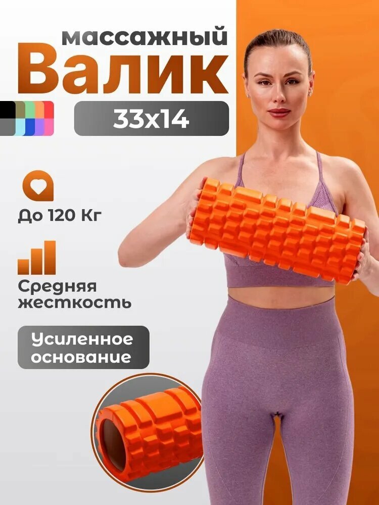 Валик для спины / Shappa Fit / 33 см, усиленное основание, мфр ролл, ролик массажный