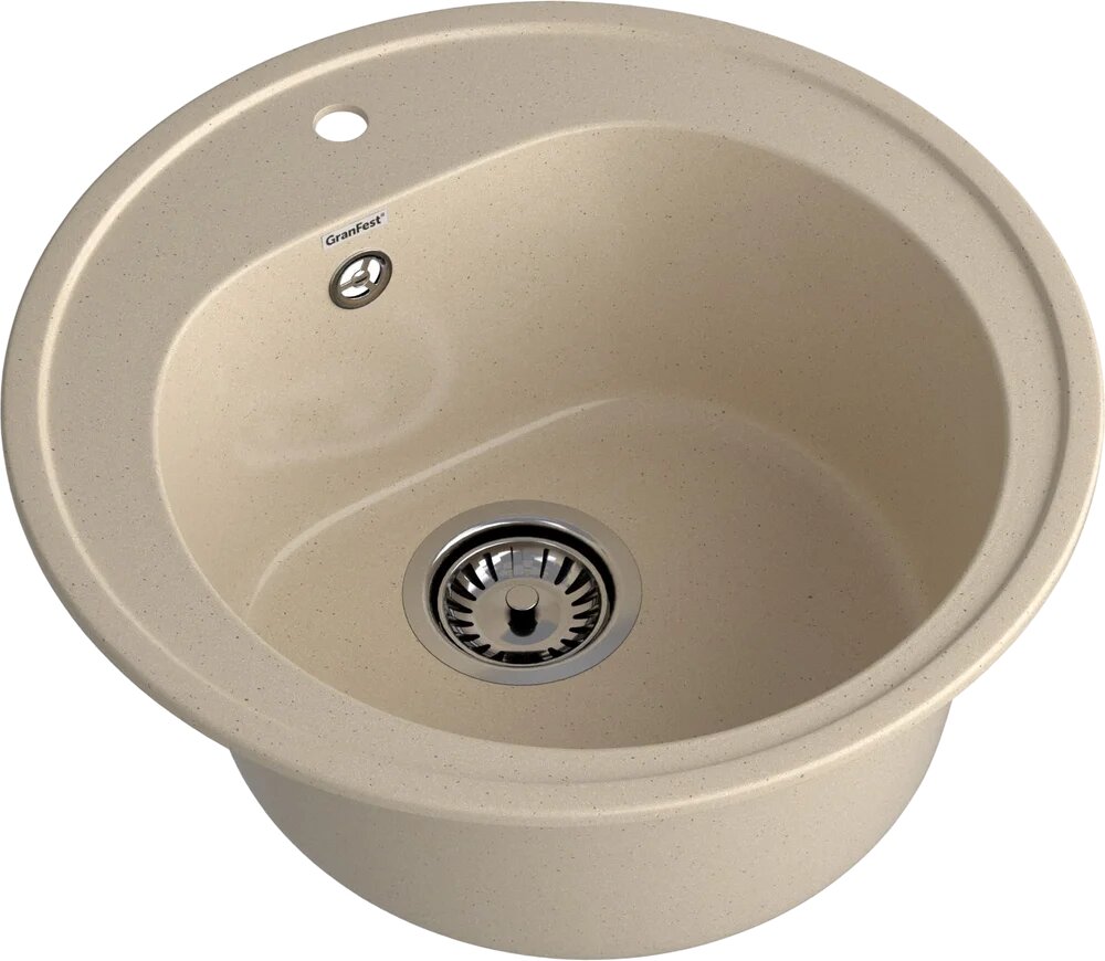 Мойка кухонная GranFest Rondo R-510 мраморная, 50x51, круглая, мойка для кухни, бежевая, матовая