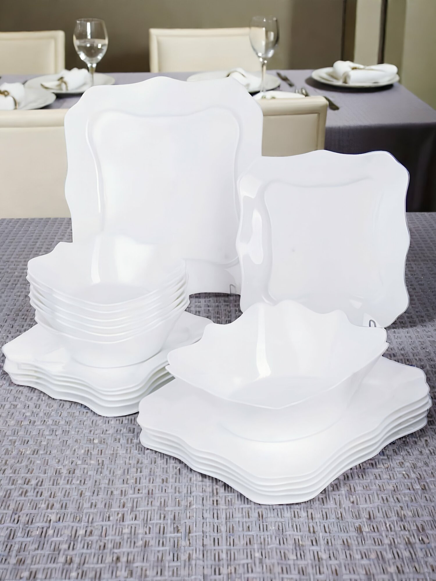 Сервиз столовый стеклокерамика, 19 предметов, на 6 персон, Резной край