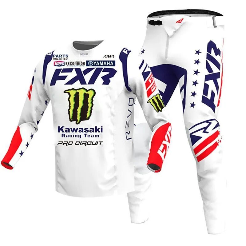 Новый гоночный костюм FX Kawasak мотокросс Джерси и штаны MX ATV Dirt Bike Gear Set мотоциклетная одежда mtb enduro
