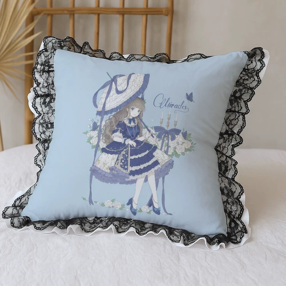 Подушка Twilight Tea Party Lace с наполнителем 45x45см из стираной хлопковой ткани для дивана и автомобиля