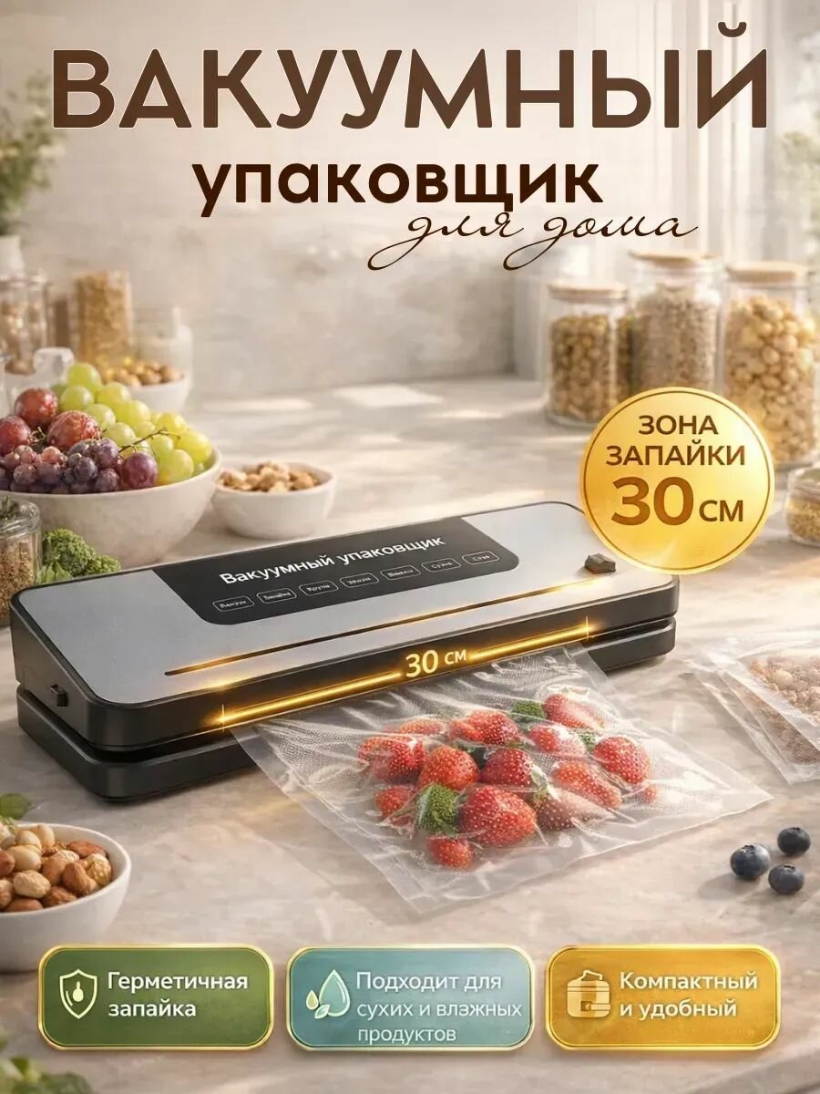 Вакуумный упаковщик, с запайкой, портативный, пластик, белый