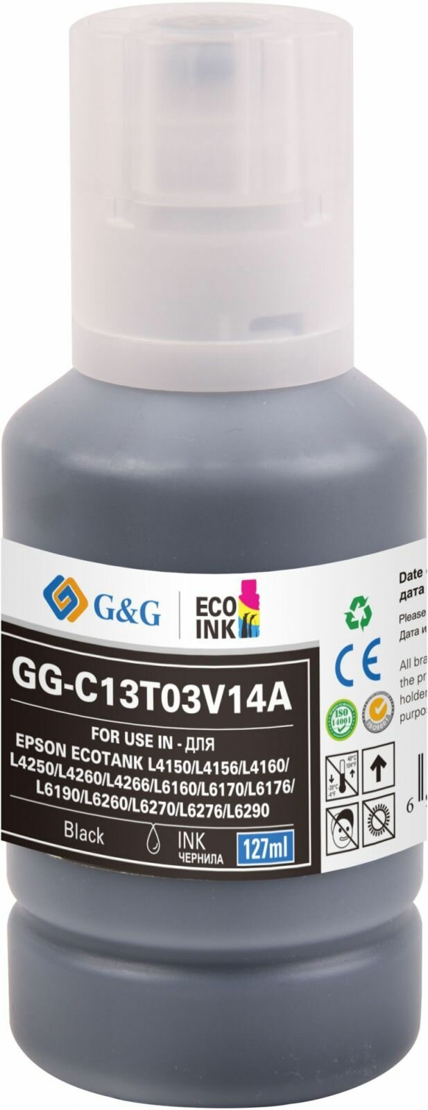 Чернила для принтера G&G черные пигментные 127 мл, для Epson L4150 L4160 L6160 L6170 (GG-C13T03V14A)