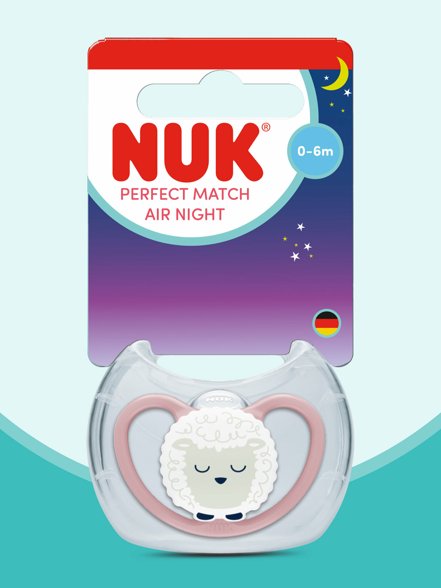Соска-Пустышка Nuk PM Air Night силиконовая 0-6 месяцев, 1 шт, с контейнером
