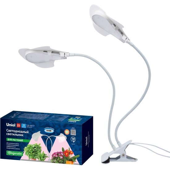 Cветильник для растений Uniel ULT-P35M-15W/SPLE/TM IP40 WHITE LEAF с таймером. Спектр для фотосинтеза.