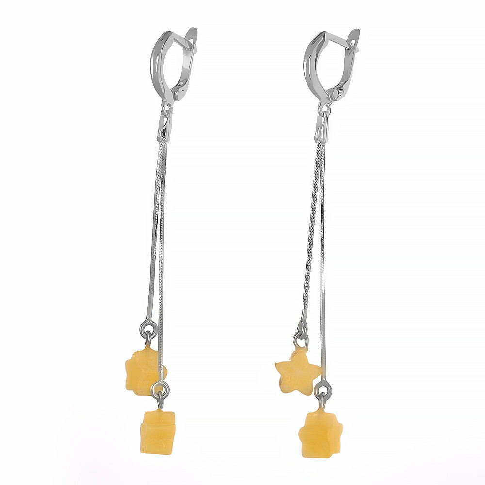 Серьги цепочки, серебро, 925 проба, янтарь