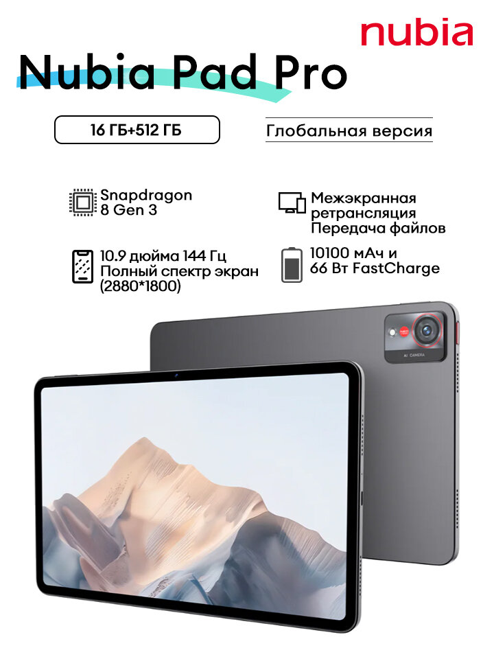 Планшет Nubia PadPro, 10 дюймов, быстрая зарядка 66Вт, 10100мАч