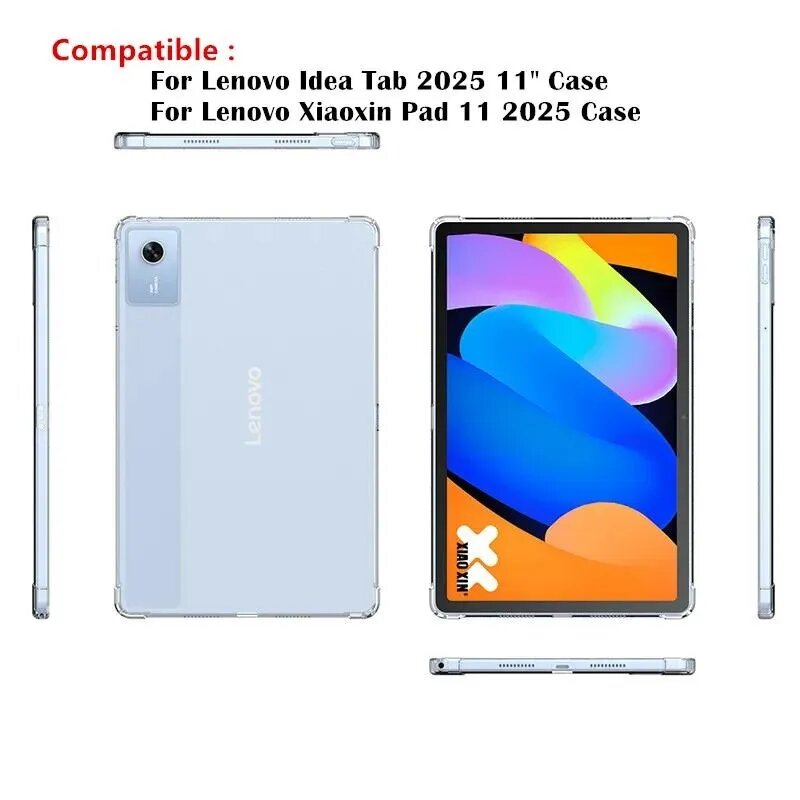 Прозрачный чехол для Lenovo Xiaoxin Pad 11 2025, Совместимость Lenovo Idea Tab 11/K11 Gen2 11 дюйма, TB335FC TB336FU/ZU 11 дюйма с антиударным аэроамбушюром, силиконовая мягкая TPU-оболочка для планшетов