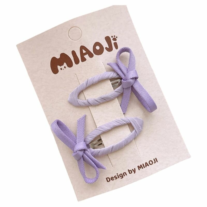 (1 пара) Детские заколки-крабики с текстильным бантом - фиолетовые