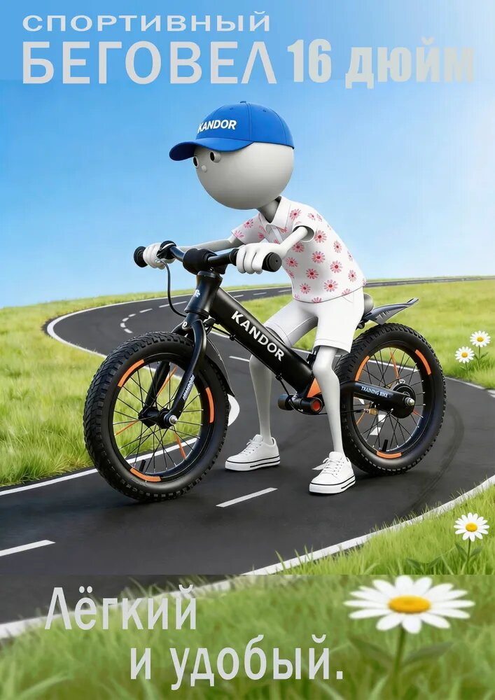 Беговел KANDOR Maxi 16" дюймов с тормозом, с амортизатором. NEW 2026