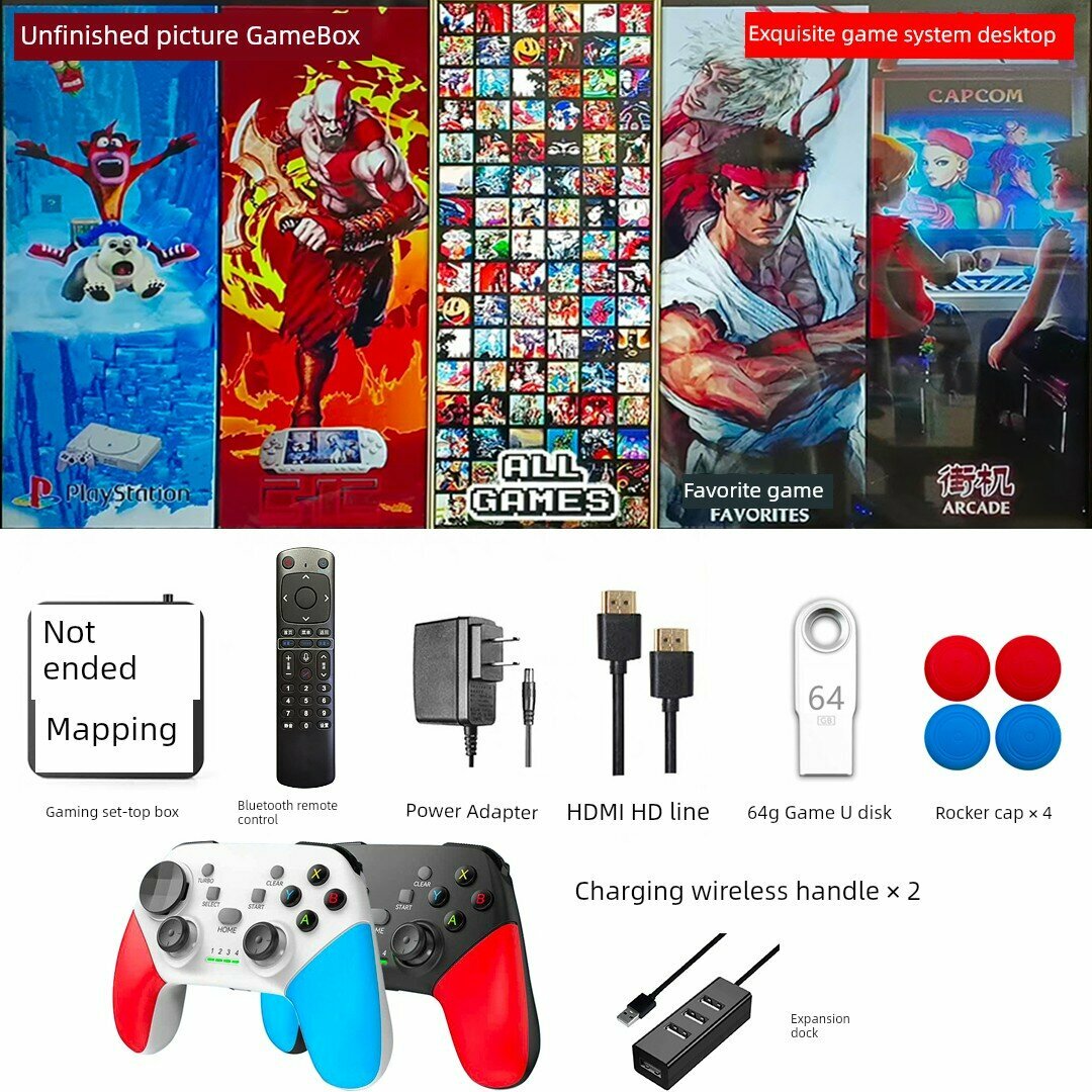 Игровой стриминг-бокс с двойными беспроводными контроллерами, бело-черной цветной заряжающей гарнитурой,
