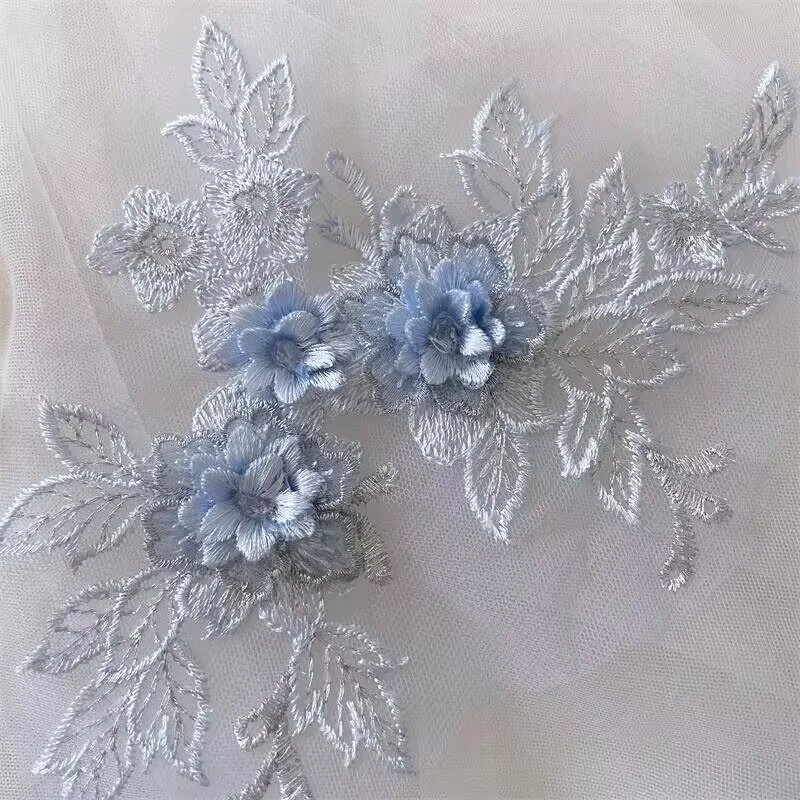 Кружевная аппликация с цветами, 5 пар, Gray Blue