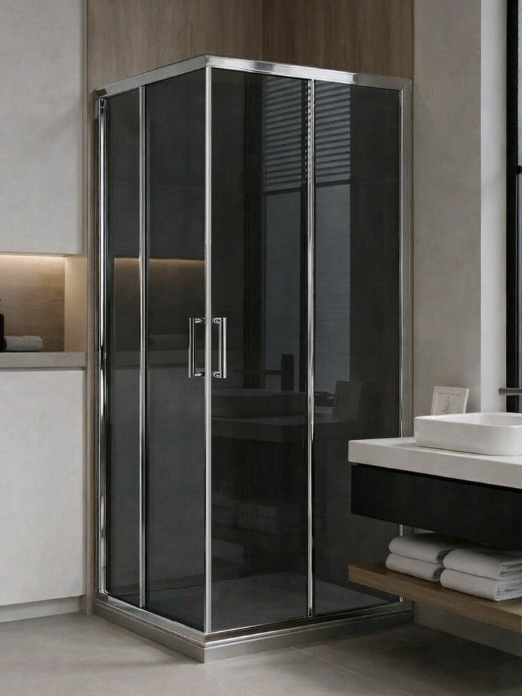 Душевой уголок Royal Bath 90х90х200 закаленное стекло 6 мм тонированное профиль хром
