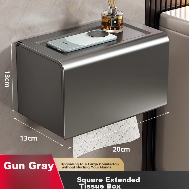 MUYA Gun-Gray Bathroom Tissue Box, Grass Paper Box, Waterproof Storage, Hand Towel Dispenser, Wall-Mounted, No Drilling Required, Toilet Paper Holder