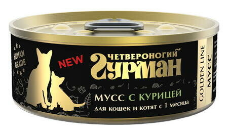 Четвероногий гурман Golden line 6 шт по 100 г влажный корм для кошек и котят мусс с курицей