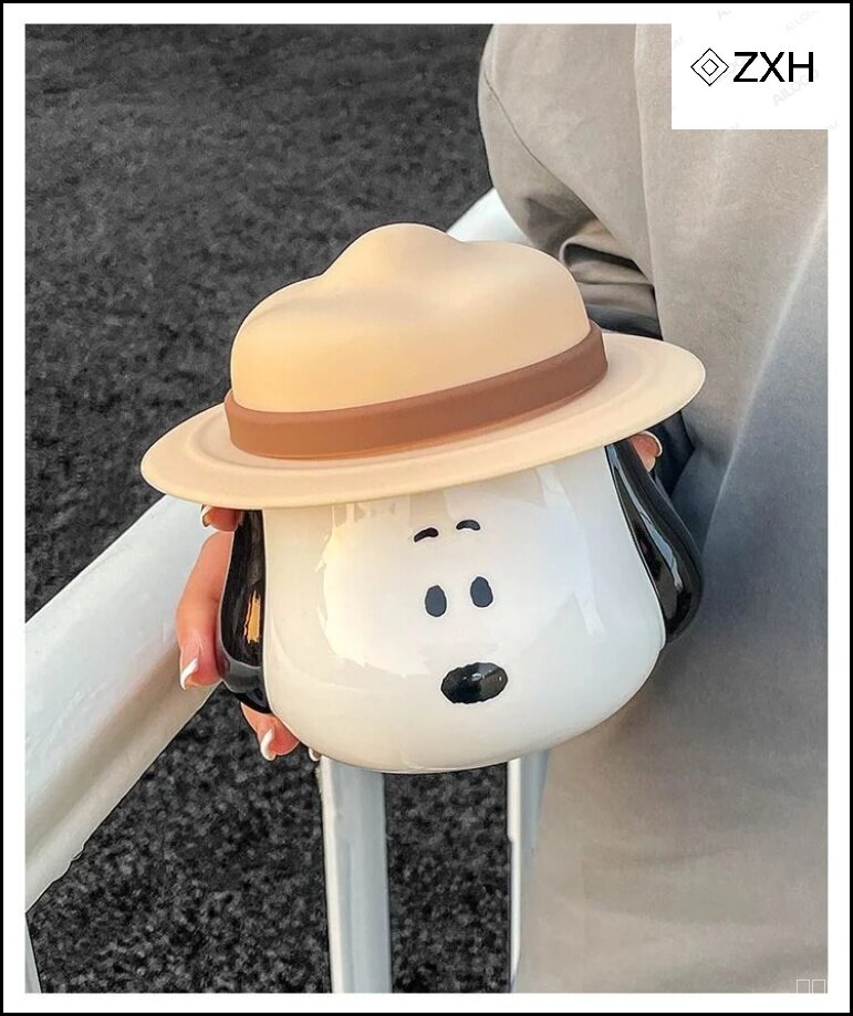 Керамическая чашка с крышкой Kawaii Snoopy, Снупи, 500 мл, самая продаваемая и милая