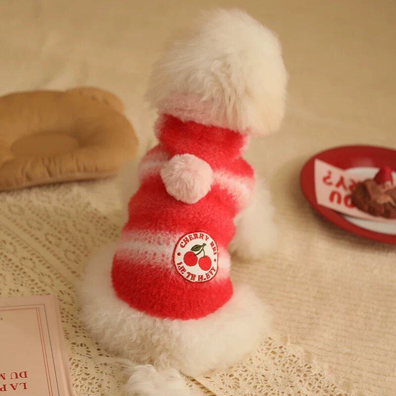 Шерстяной свитер с капюшоном для собак Cherry Faux Mink, грудь 40 см, бежевый, подходит для собак 5-8 фунтов