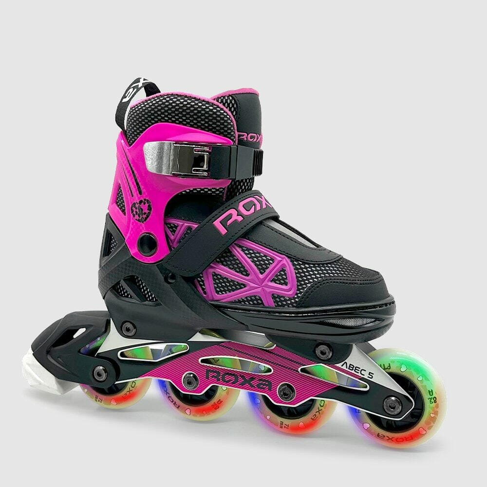 DECATHLON ролики детские регулируемые roxa Heart Alu Kid, черный/розовый, размер 32/36