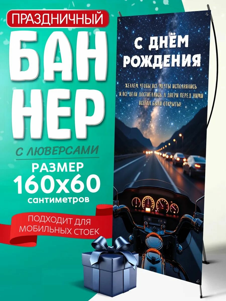 Баннер на День рождения для фотозоны 160х60 см с люверсами