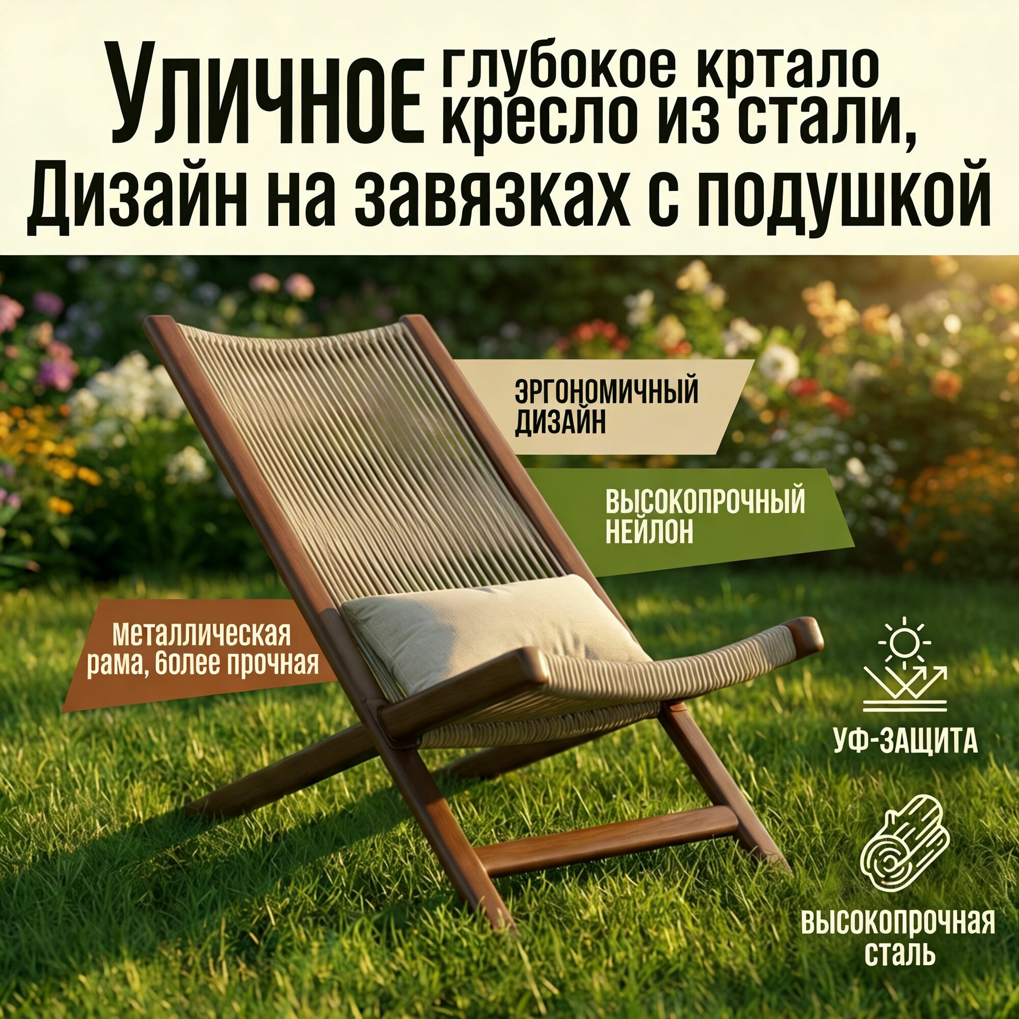 Садовое кресло для отдыха на открытом воздухе — стальное кресло для дачи, террасы и уютного отдыха