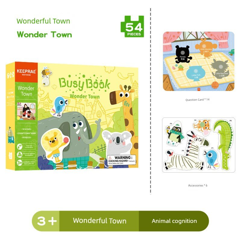 Busybook Busy Book для 3 лет: Обучение животным в волшебном городе с хранением
