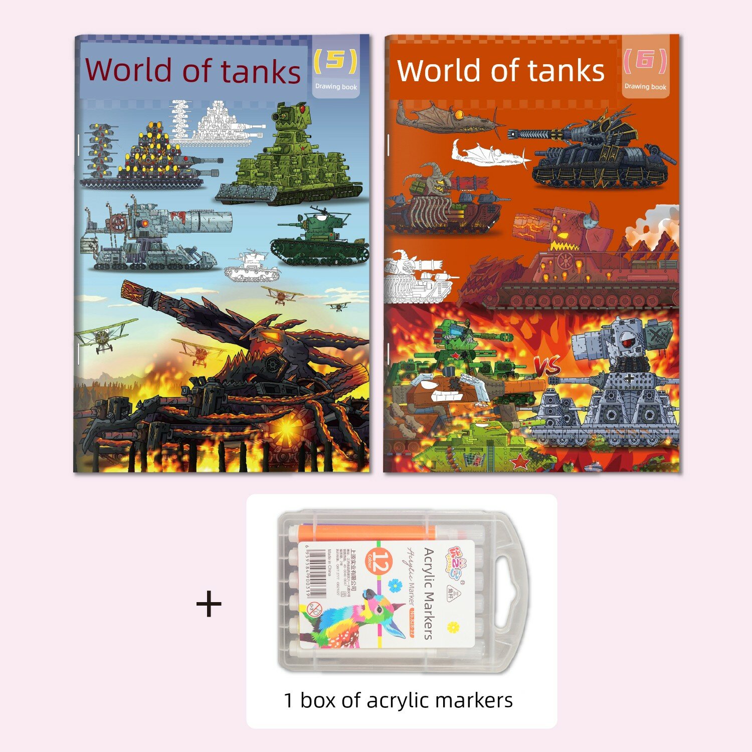 Набор раскрасок World of Tanks: 2 тома (5+6) с акриловыми маркерами