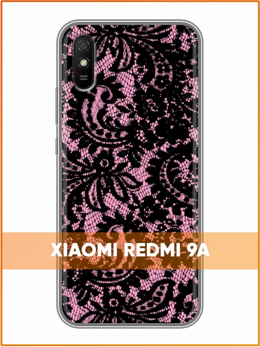 Чехол для Xiaomi RedMi 9A с принтом для женщин с кружевом на розовом фоне (Сяоми Редми 9А)