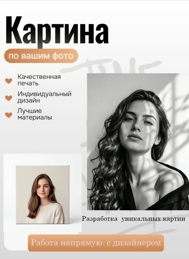 Картина по вашим фото. Размер - 30х40 индивидуальный дизайн.