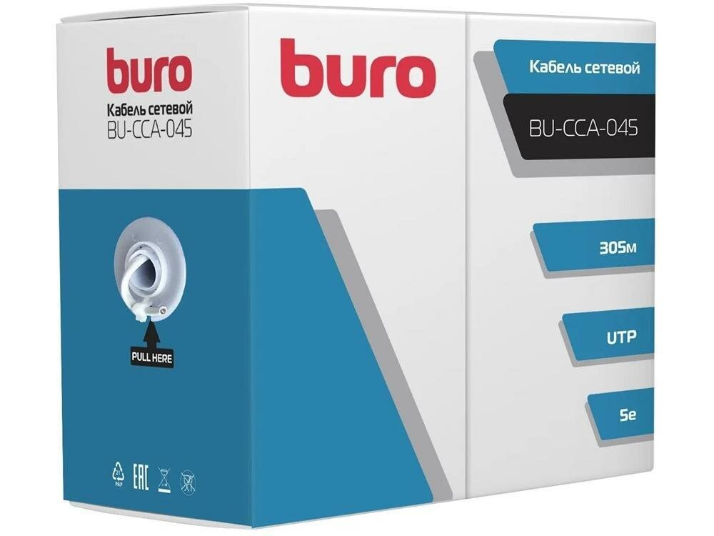 Кабель сетевой Buro UTP 4 пары cat5E solid 0.45мм CCA 305м серый