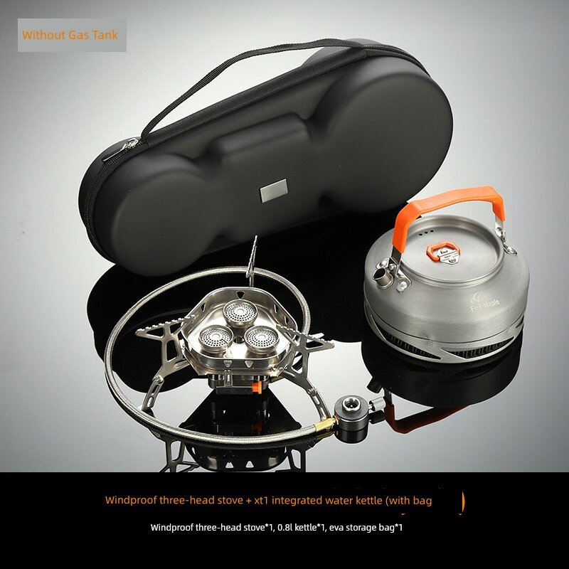 Противоветровая трехгорелочная газовая горелка с чайником Fire Maple XT1 0.8L и оранжевой пластиковой коробкой