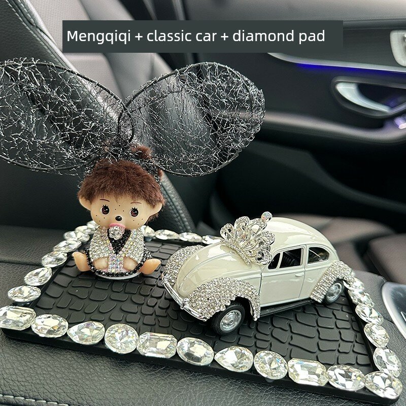 Роскошный автомобильный декор Monchhichi с ретро-машиной и диамантовой подушечкой, элегантный аксессуар для новых авто