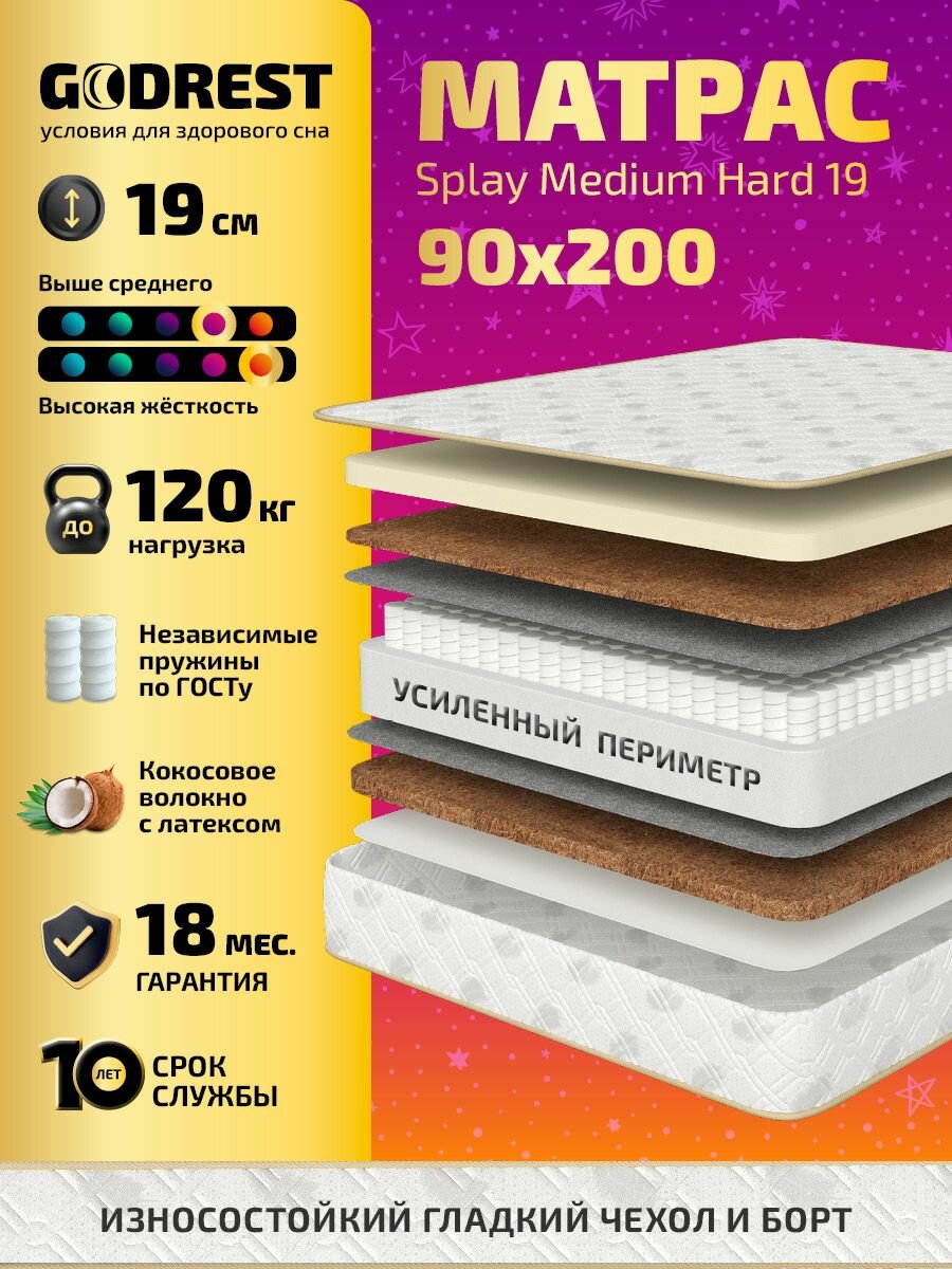 Матрас GODREST Splay Medium Hard 19 90x200