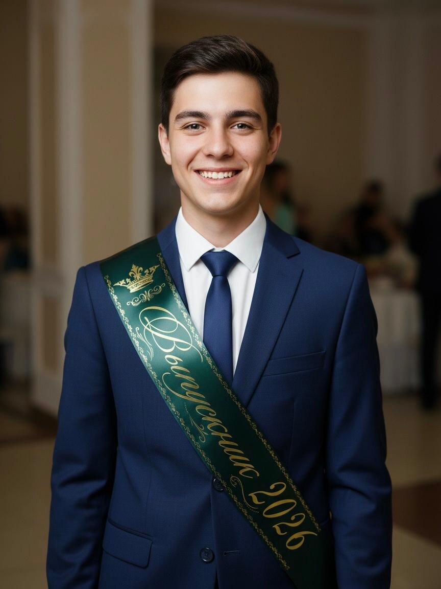 Лента Выпускник 2026 сатин премиум, цвет ленты изумрудный, цвет надписи золото, 1 шт