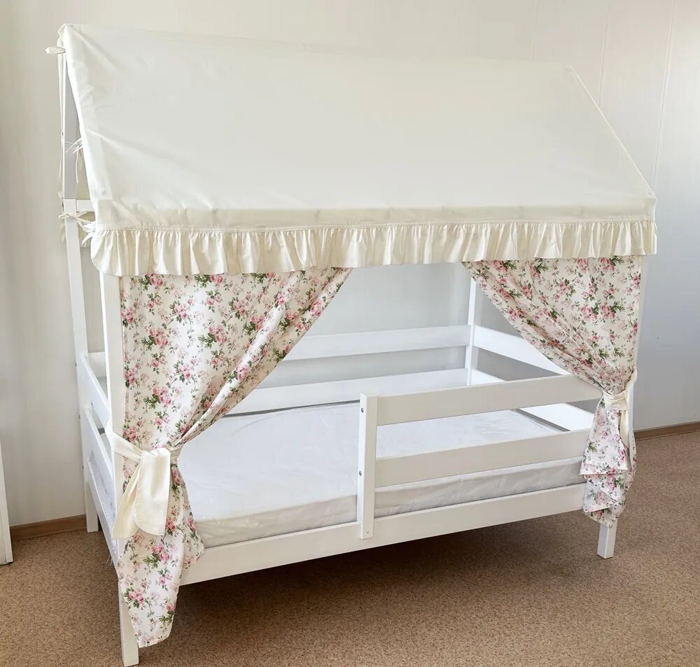 Балдахин на кроватку домик 80х160 см. Крыша на кровать домик со шторками ТД-32