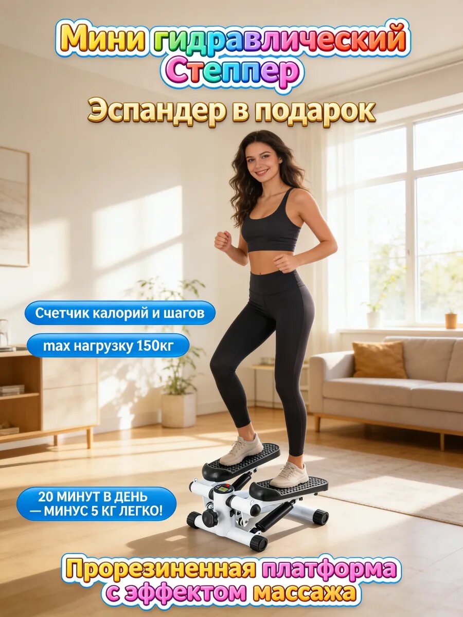 Степпер тренажер для ног и ягодиц с эспандерами для дома